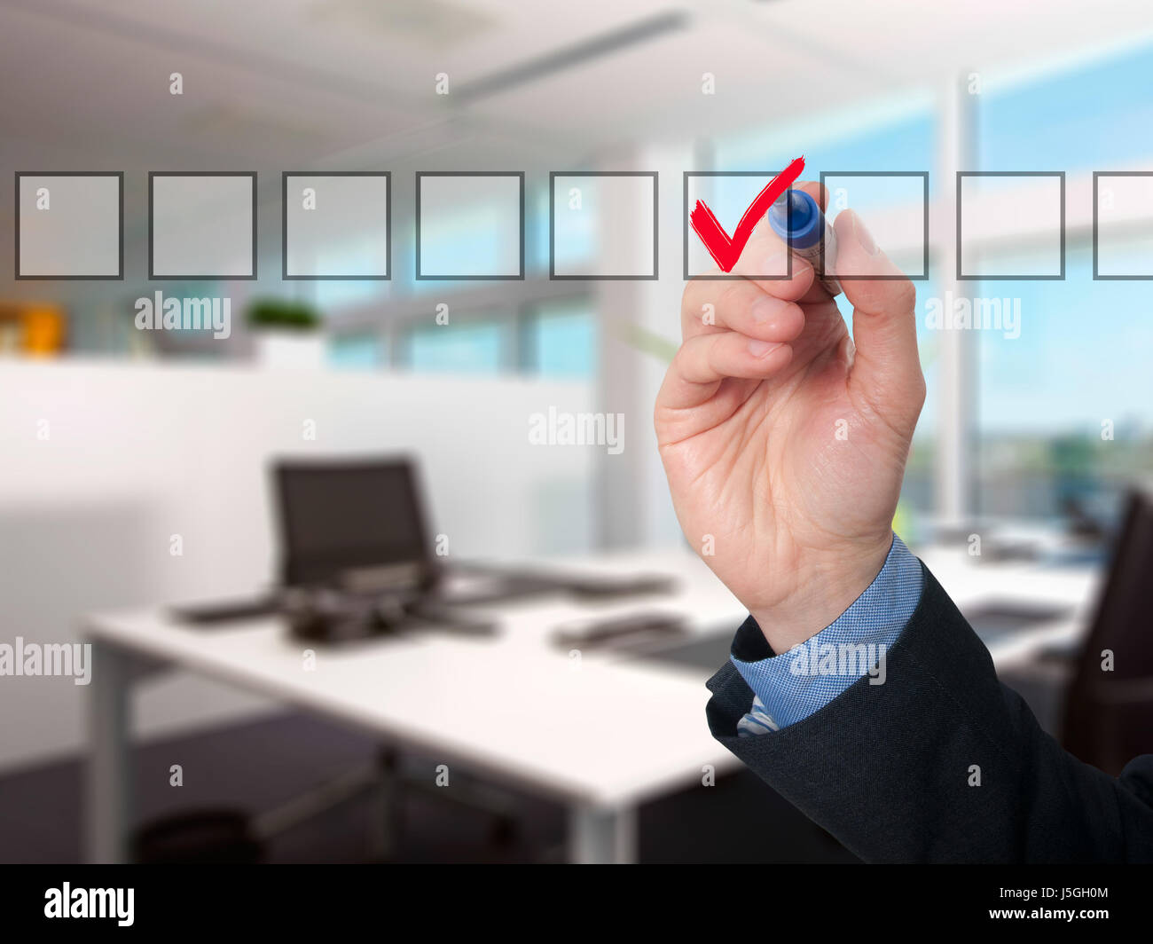 Businessman ticks off in in a square. Task list concept. Isolated on ...
