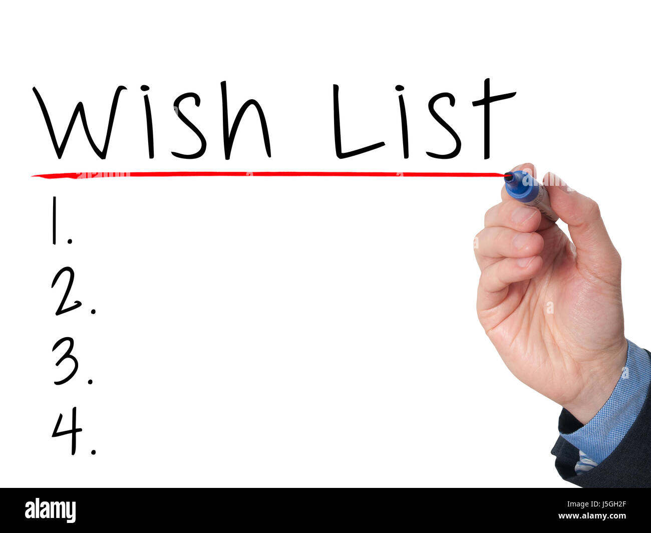 Businessman is writing wish lists on whiteboard. Wish list concept ...