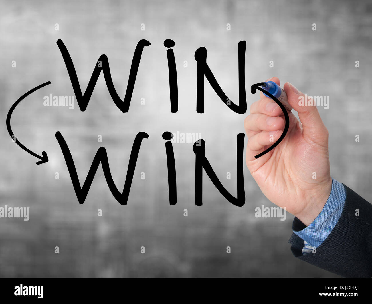 Businessman hand drawing Win Win situation concept with marker on ...