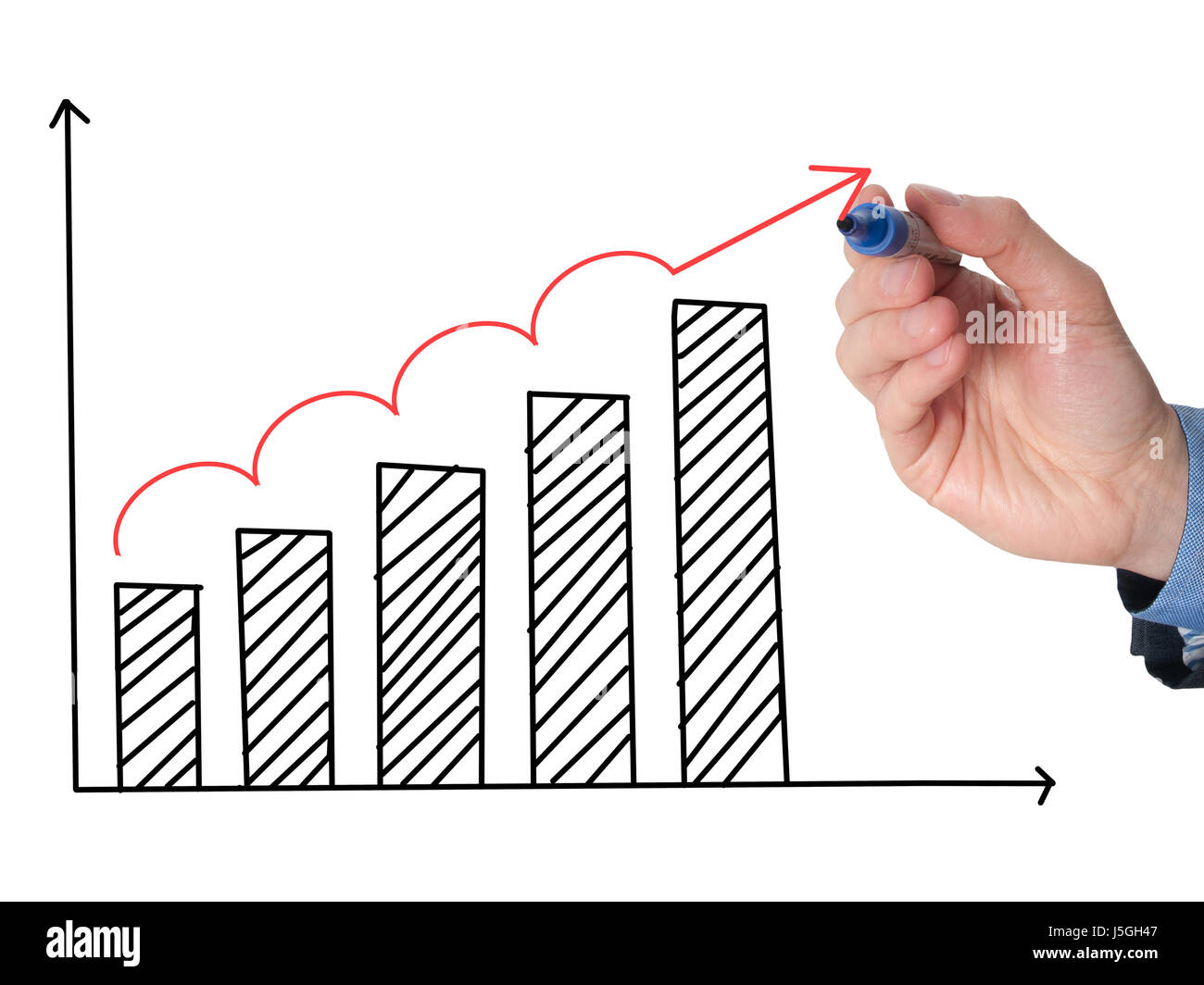 Business man hand drawing a graph. Growth concept. Isolated on white ...