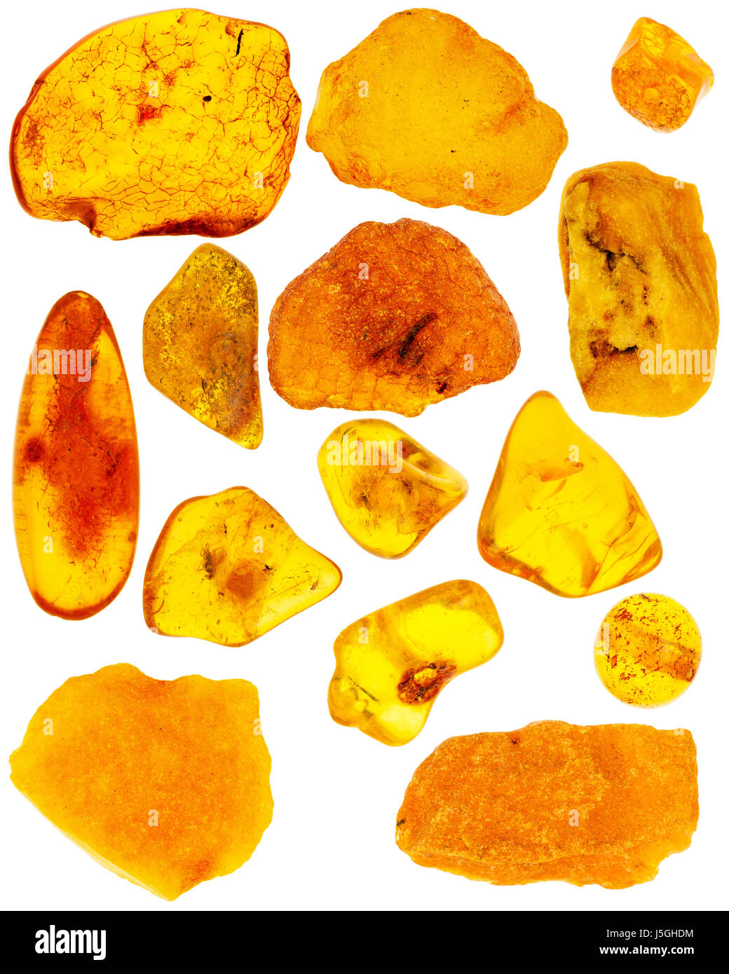 Collection of various amber pieces isolated on white background Stock ...
