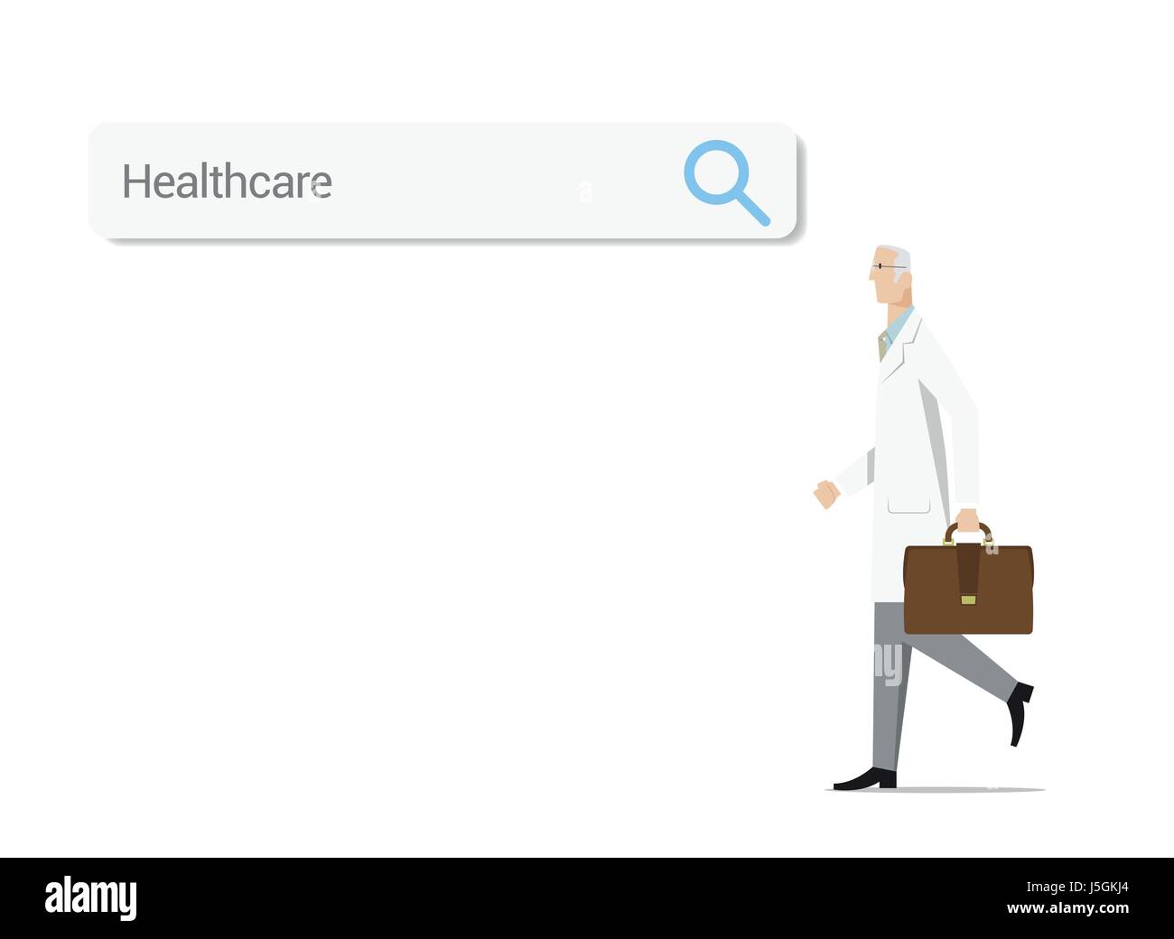 Experienced doctor with web search bar on white background. Searching ...