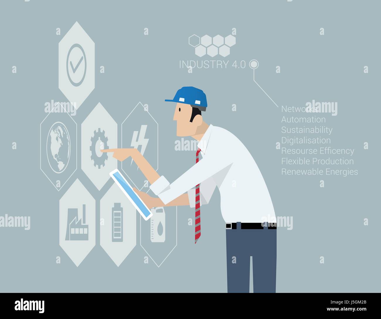 Industry 4.0 Factory Automation Concept. Engineer with tablet PC ...