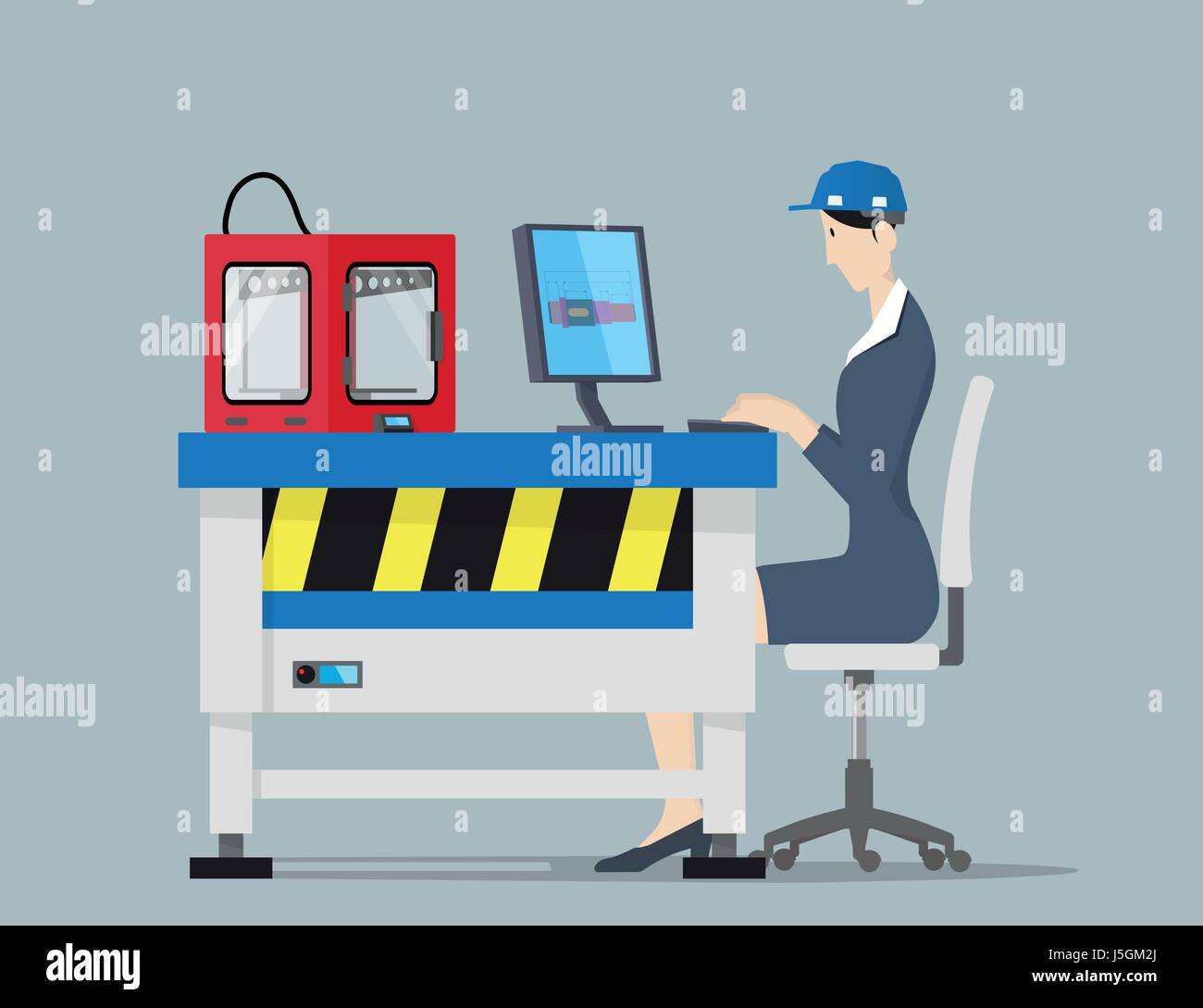 Industry 4.0 Factory Automation Concept. Engineer uses 3D printer to ...