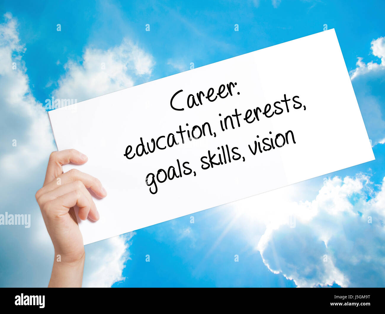 Career: education, interests, goals, skills, vision Sign on white paper ...