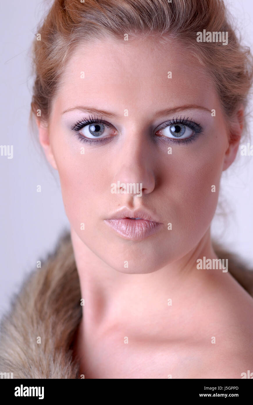 woman face portrait skin eyes blank european caucasian look glancing ...