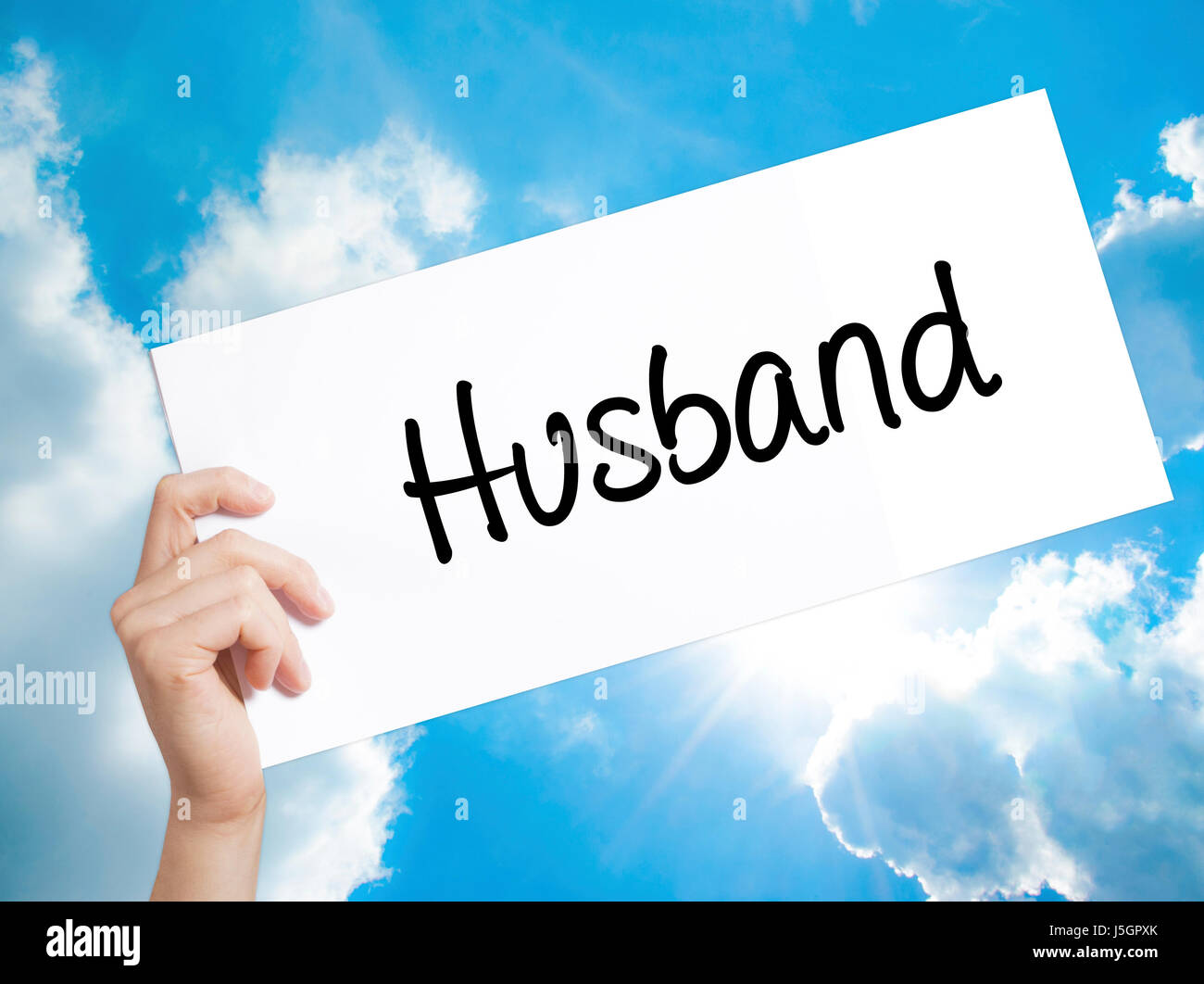Husband Sign on white paper. Man Hand Holding Paper with text. Isolated ...