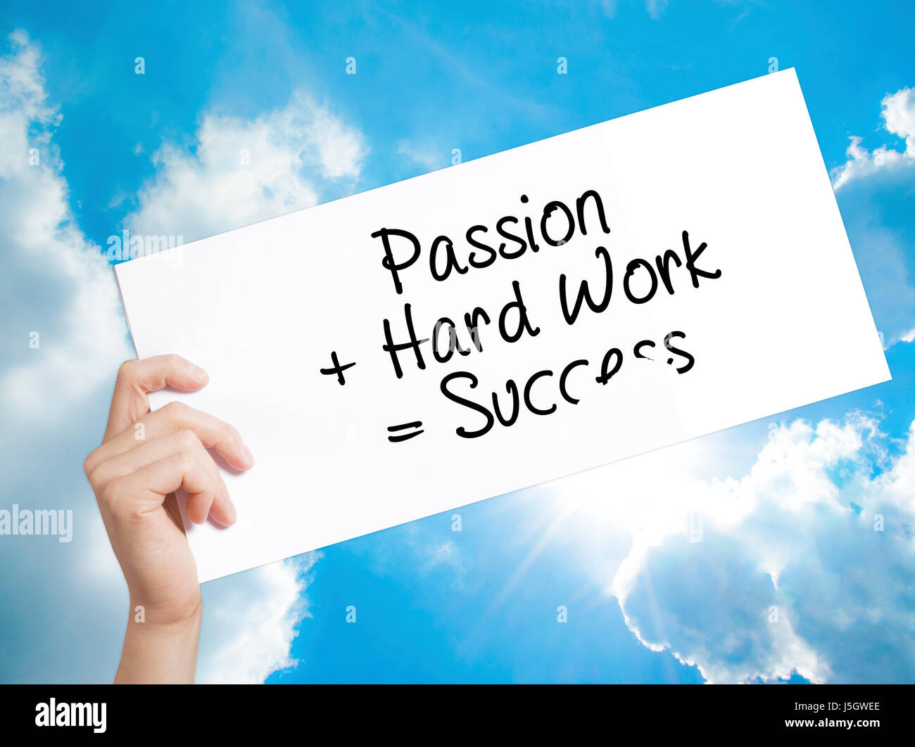 Passion + Hard Work = Success Sign on white paper. Man Hand Holding ...