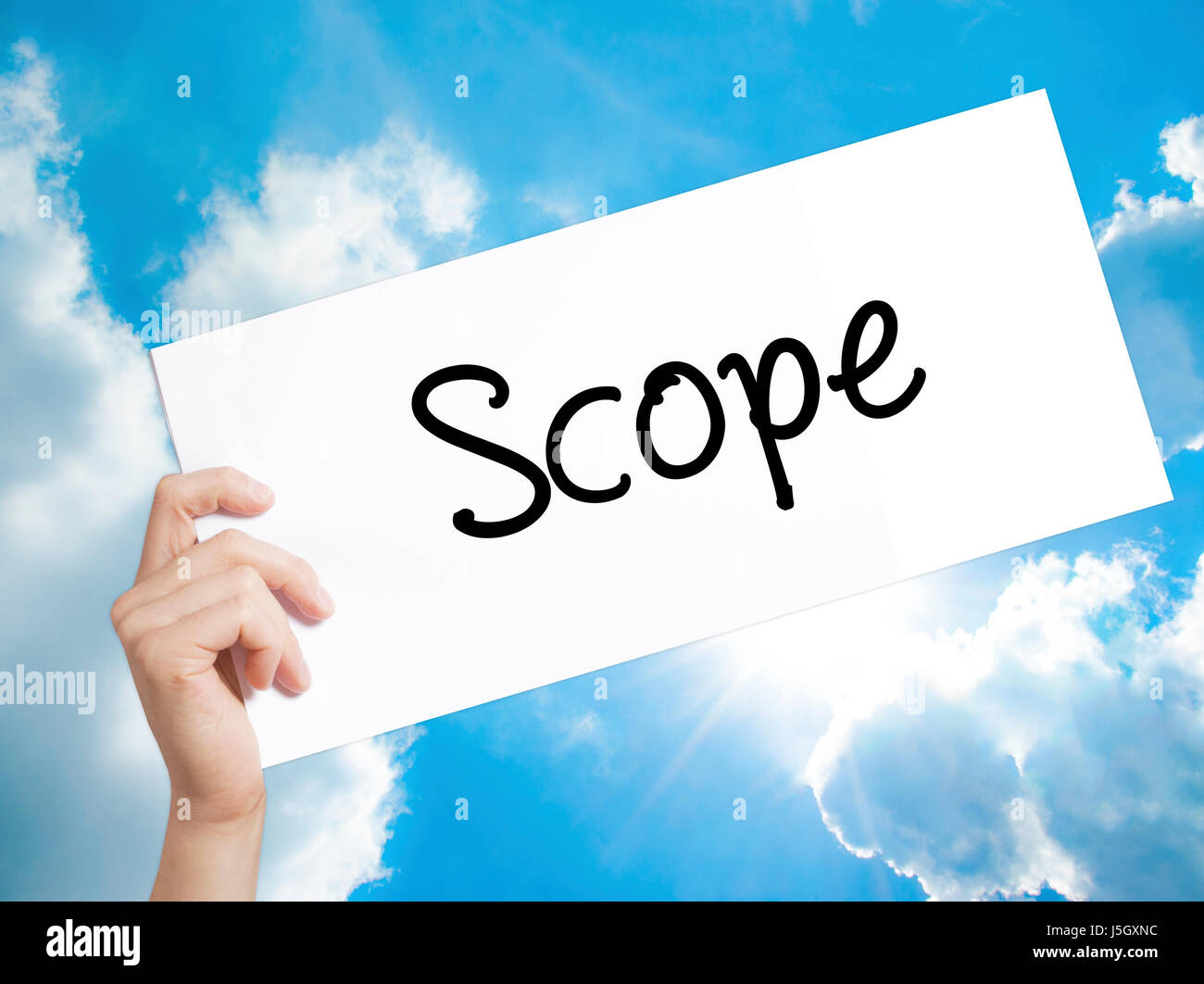 Scope Sign on white paper. Man Hand Holding Paper with text. Isolated ...