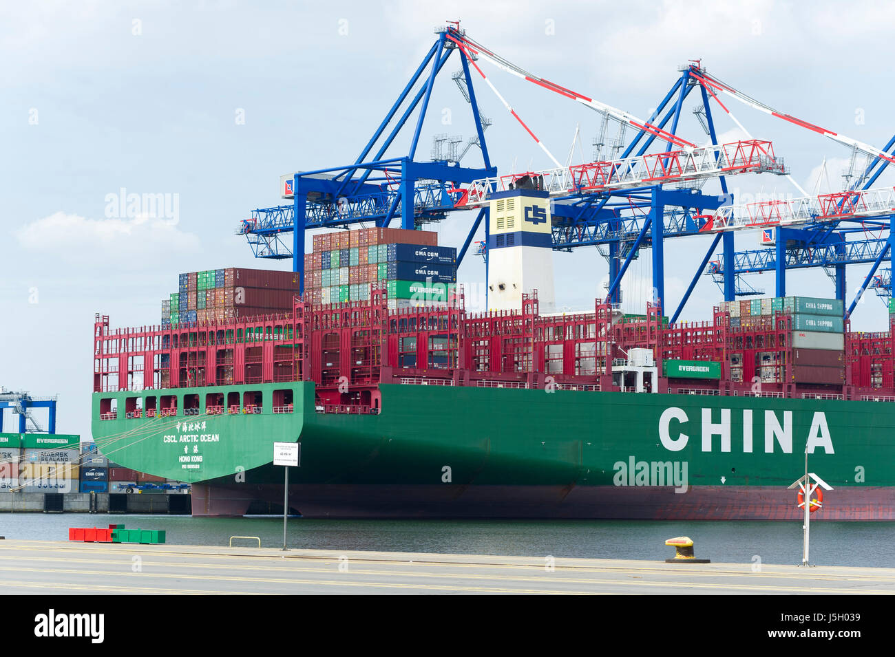Gdansk, Poland. 17th May, 2017. 400 meter long container ship CSCL ...