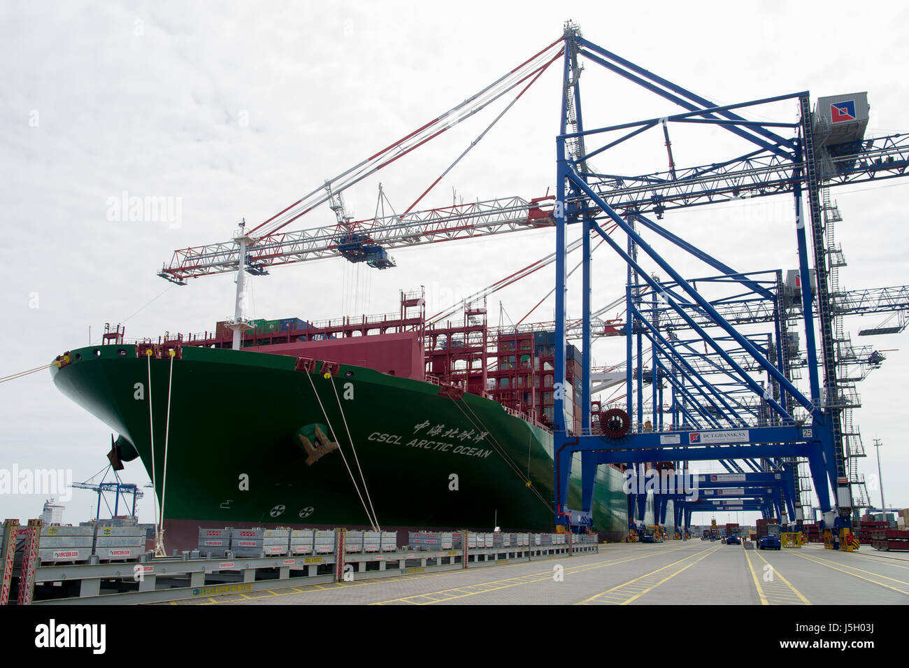 Gdansk, Poland. 17th May, 2017. 400 meter long container ship CSCL ...