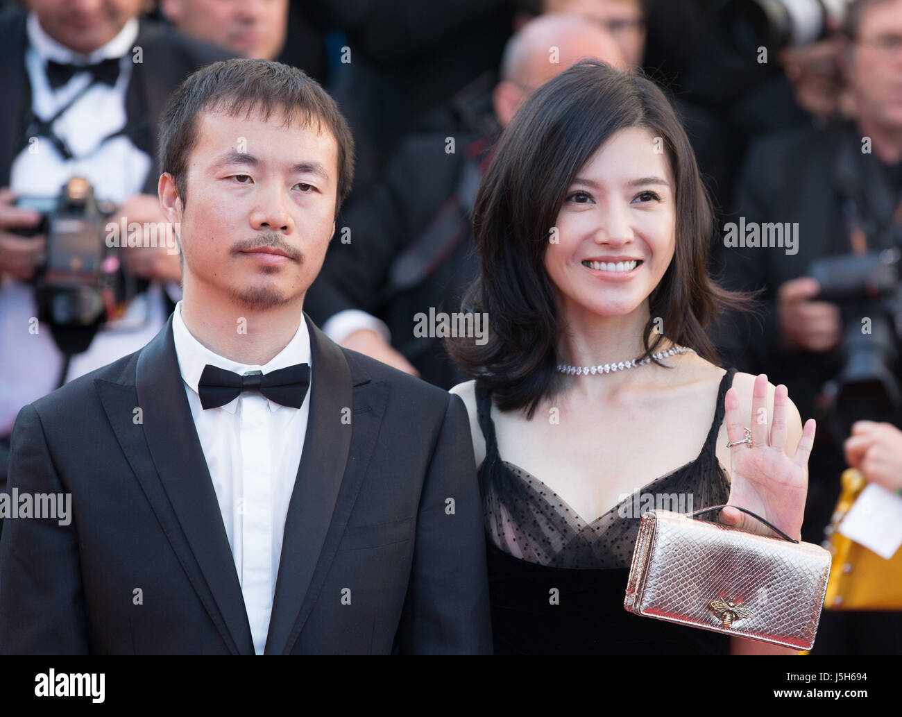 Cannes, France. 17th May, 2017. Chinese actress Yang Zishan (R) and Chinese director Li Ruijun ...
