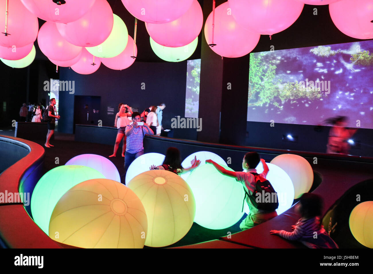 Singapore. 18th May 2017. Patting the light balls changes their colour ...
