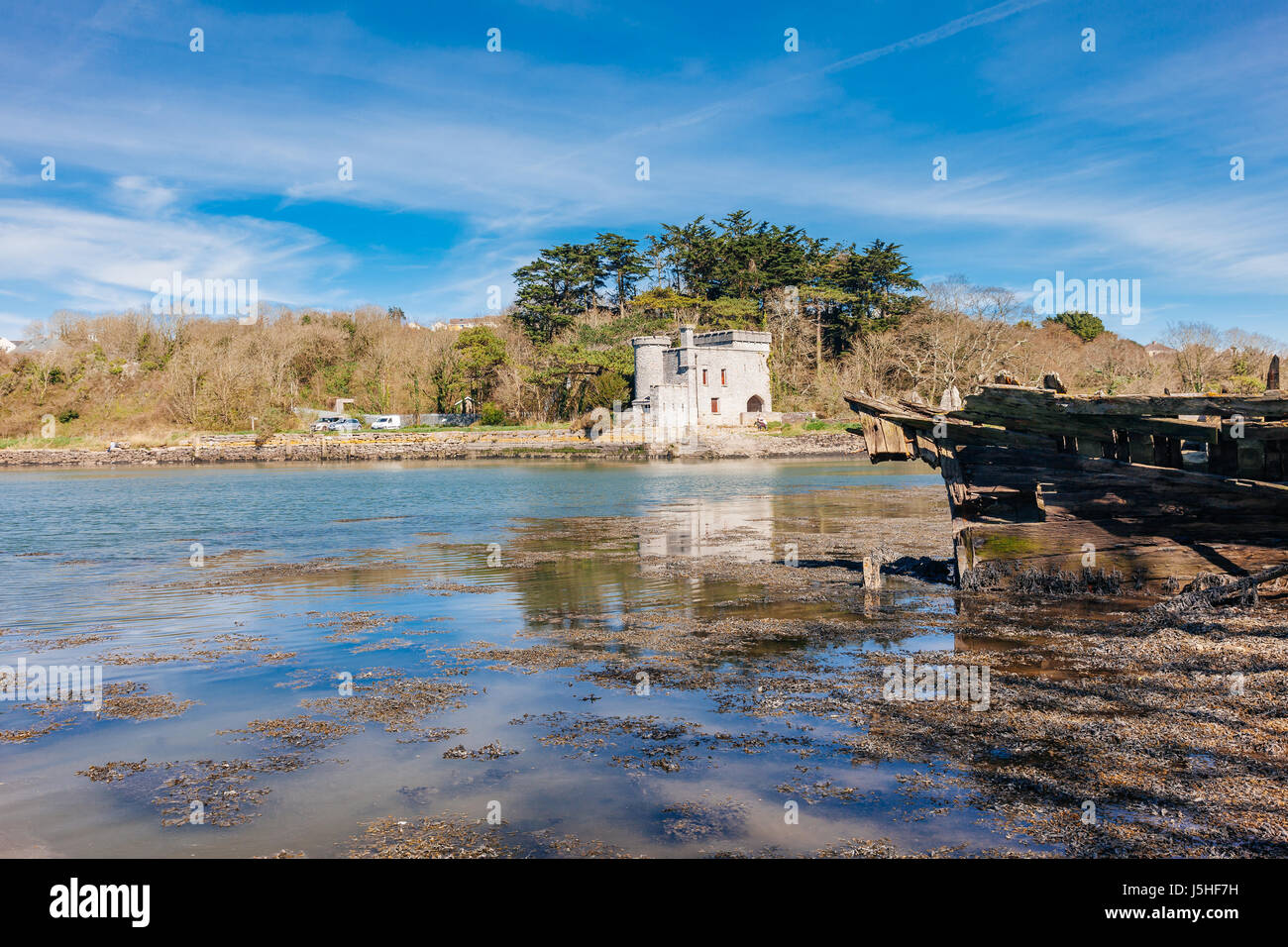Hooe Lake and the 19th-century folly known as Radford Castle Plymstock ...