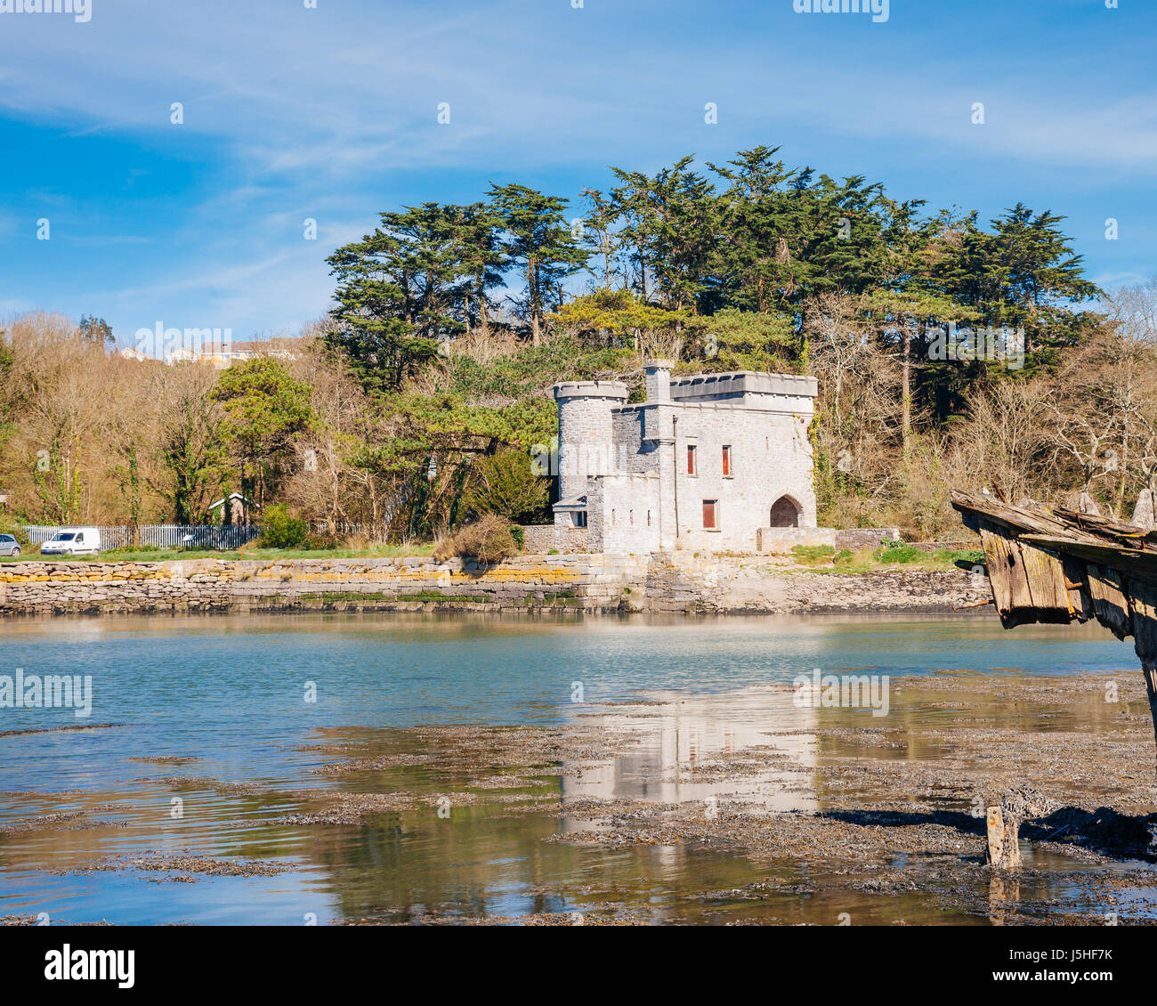 Hooe Lake and the 19th-century folly known as Radford Castle Plymstock ...
