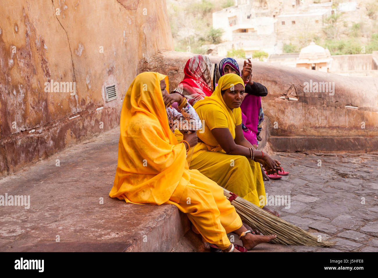 Indian Cleaning women at Amber Fort in Jaipur, India,Rajasthan Stock ...