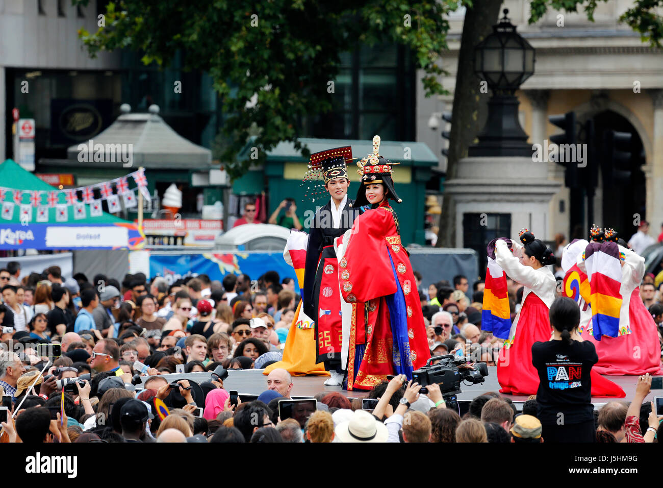 London, UK - August 9, 2015: Korean ethnic dancers perform, Royal ...