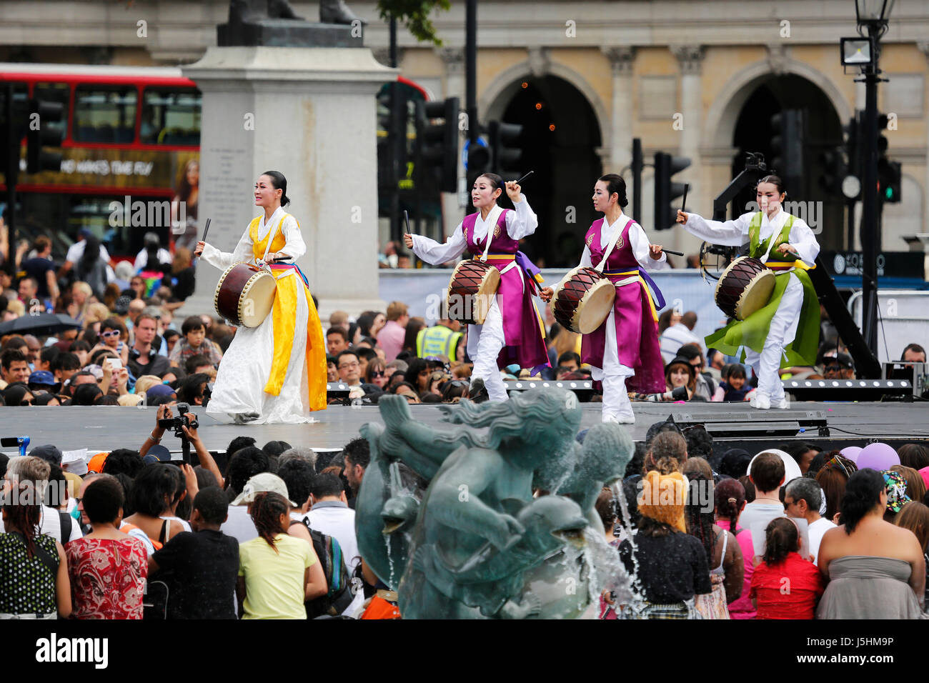 London, UK - August 9, 2015: Korean ethnic dancers perform, Jindo ...