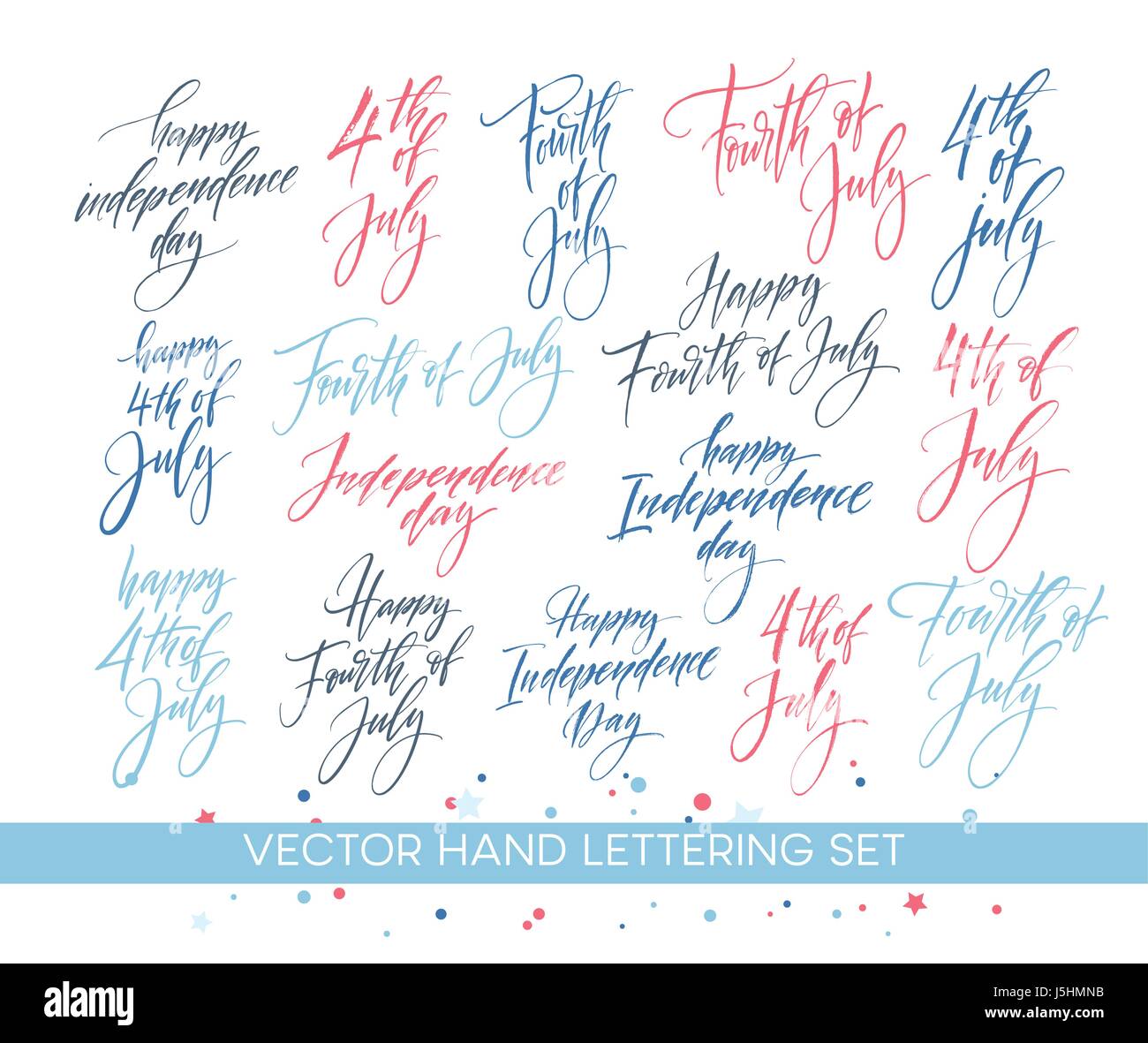 Set of Independence Day hand drawn lettering designs. Fourth of July ...