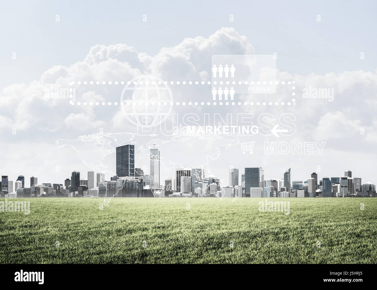 Natural background with modern cityscape green field and media i Stock ...