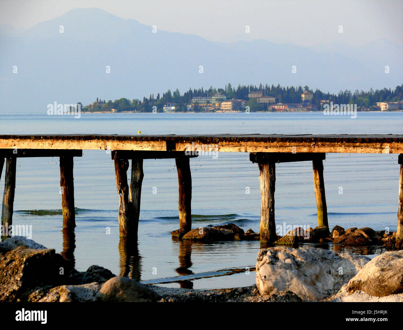 wood bridge gardasee rotten salt water sea ocean water italy rowing ...
