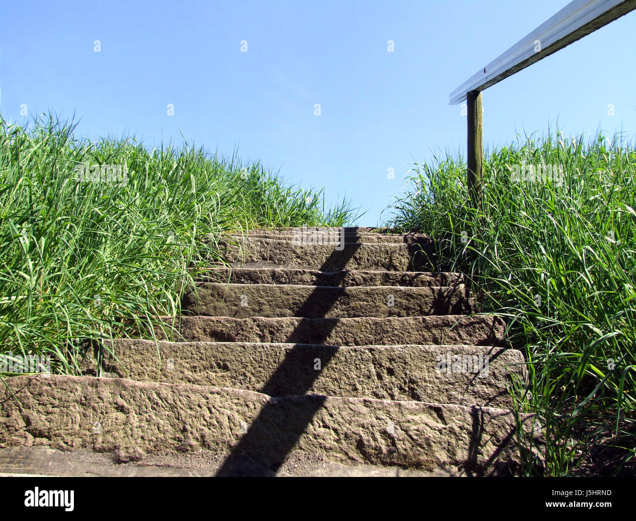 stairs ailing railing shadow play dike baluster stair-rail well-worn ...