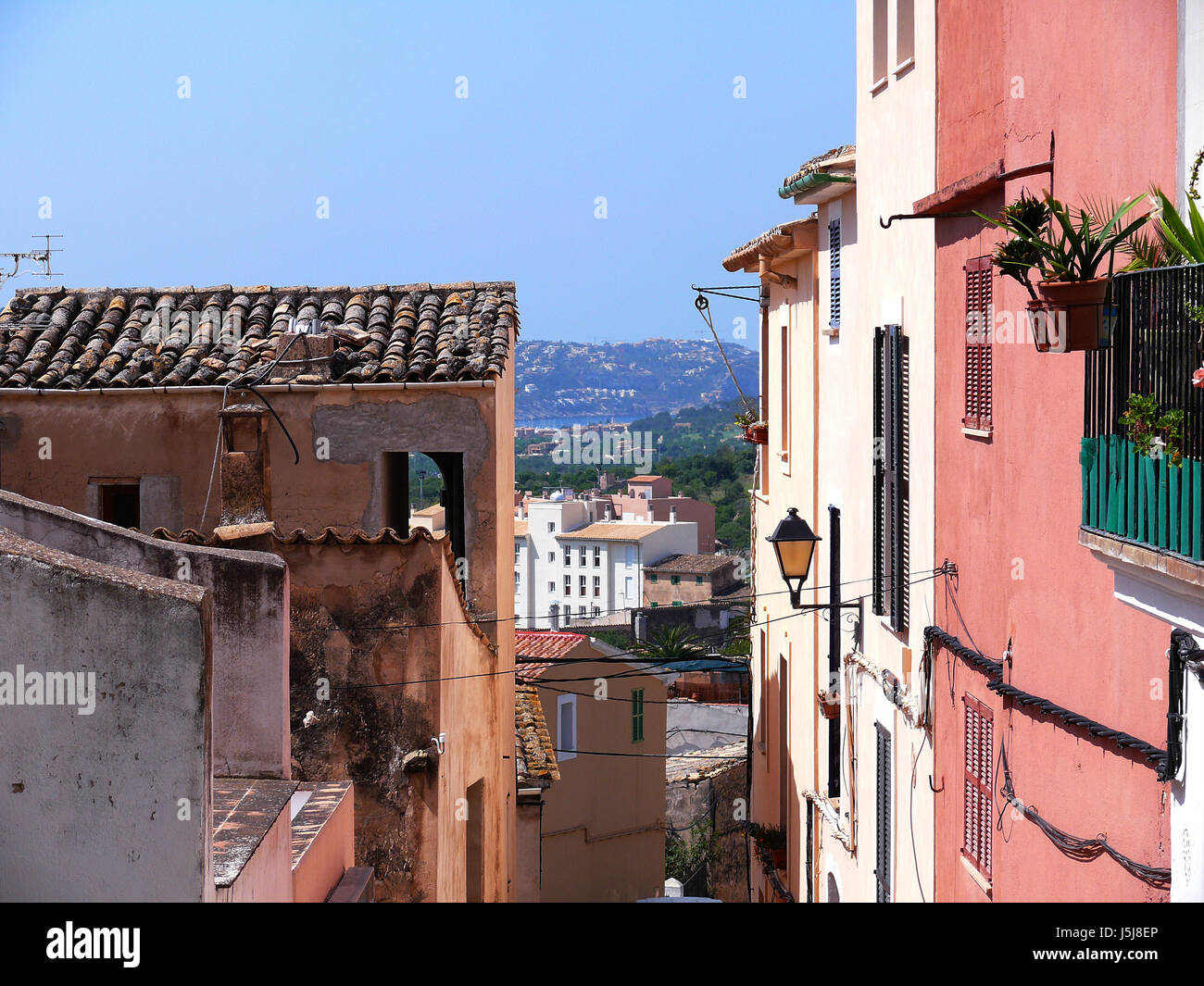 blue stairs flower plant mallorca spain balcony shiner light lamp ...