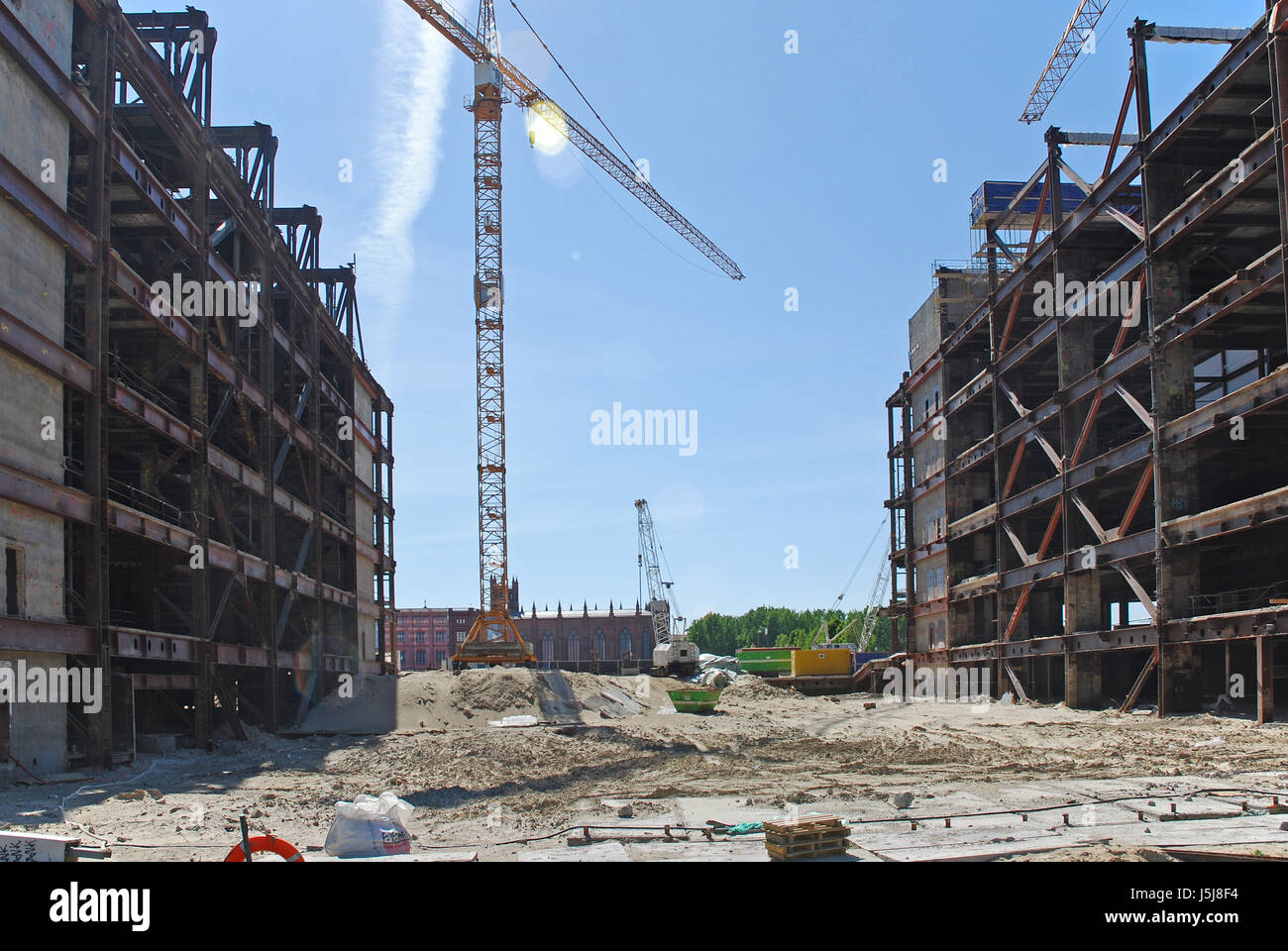 blue build city town berlin capital ruin cranes demolition scrapping ...