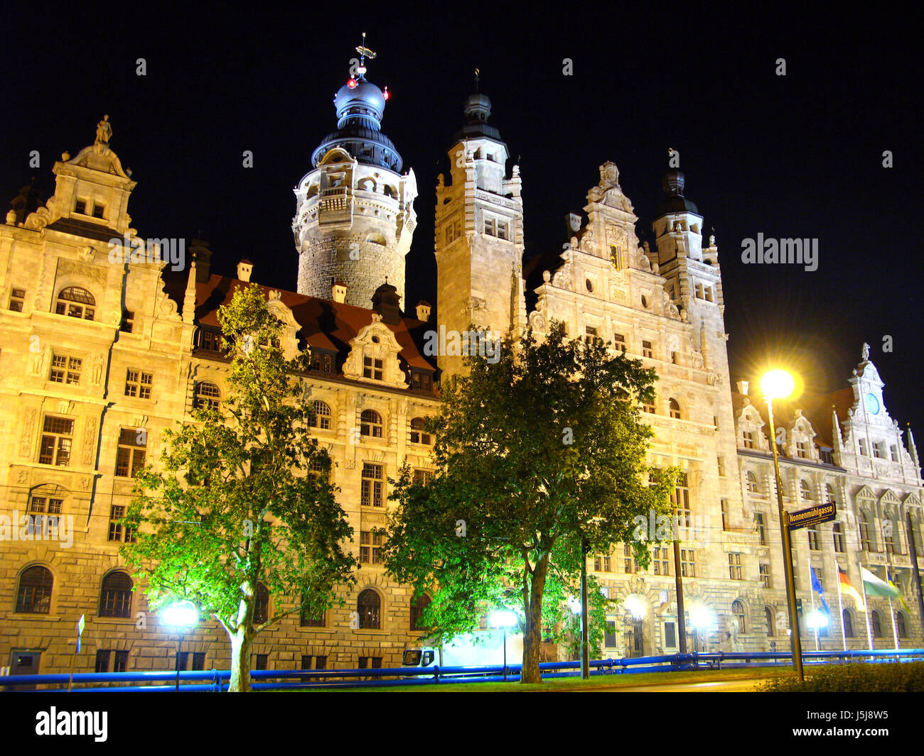 historical night nighttime saxony Leipzig city wall neus rathaus altes ...