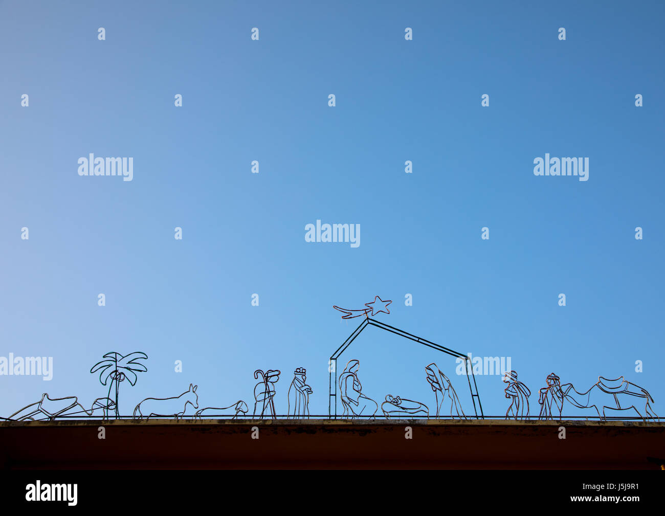 Nativity representaion made with wires on the roof of a house, South ...