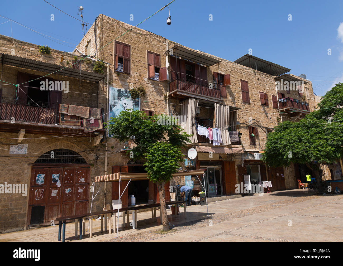 Old houses in the main square, South Governorate, Sidon, Lebanon Stock ...