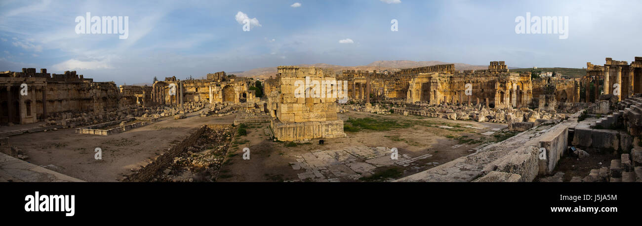 Panoramic view of the great court of the temple complex, Beqaa ...