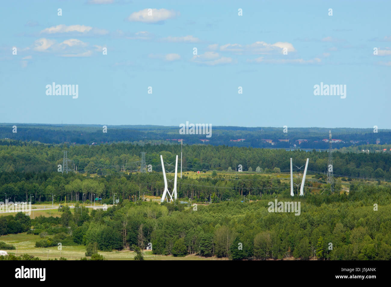 Powerline in forest landscape Stock Photo - Alamy