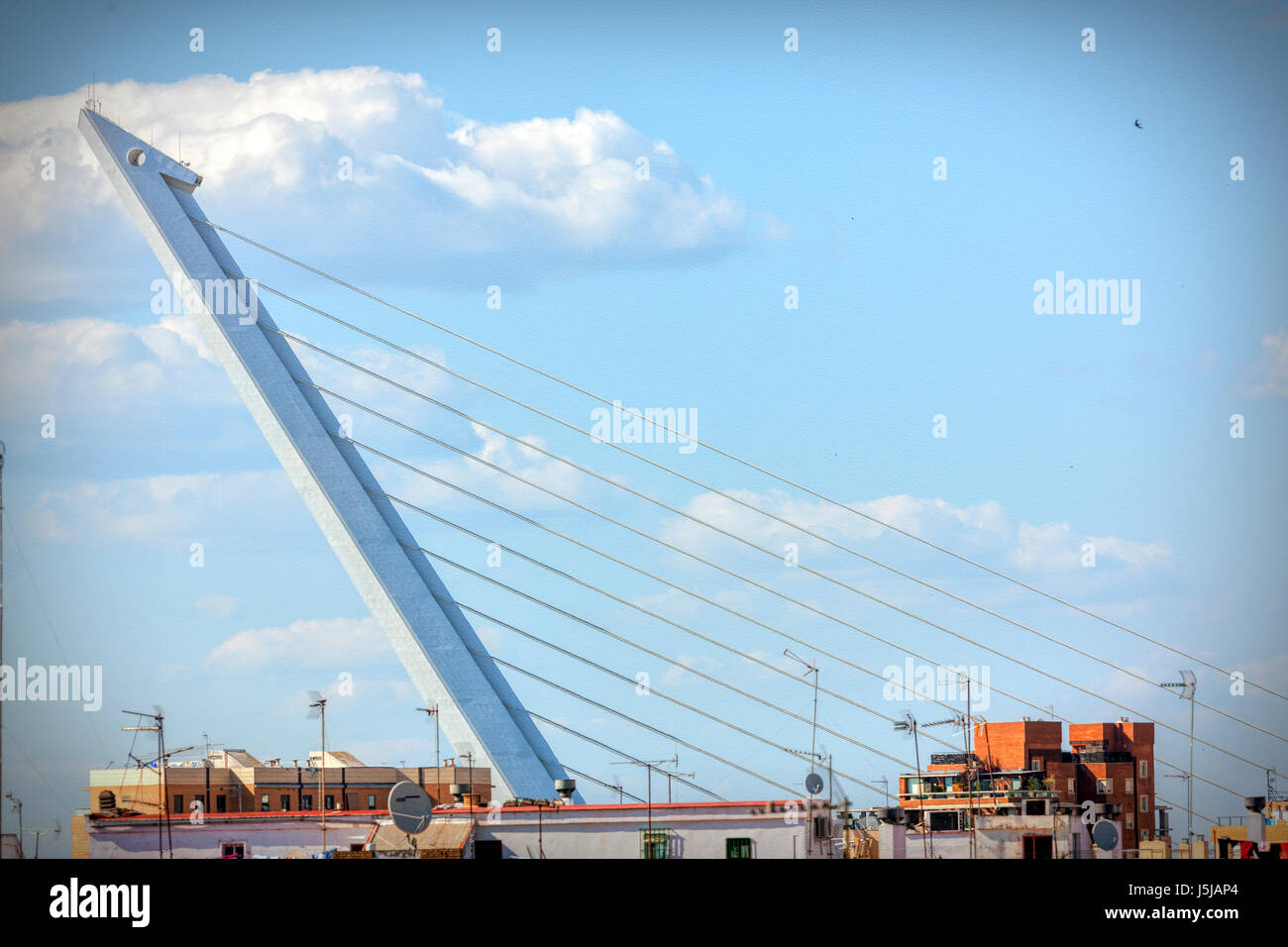 View of the pylon of Alamillo Bridge, Seville, Spain. The Alamillo ...