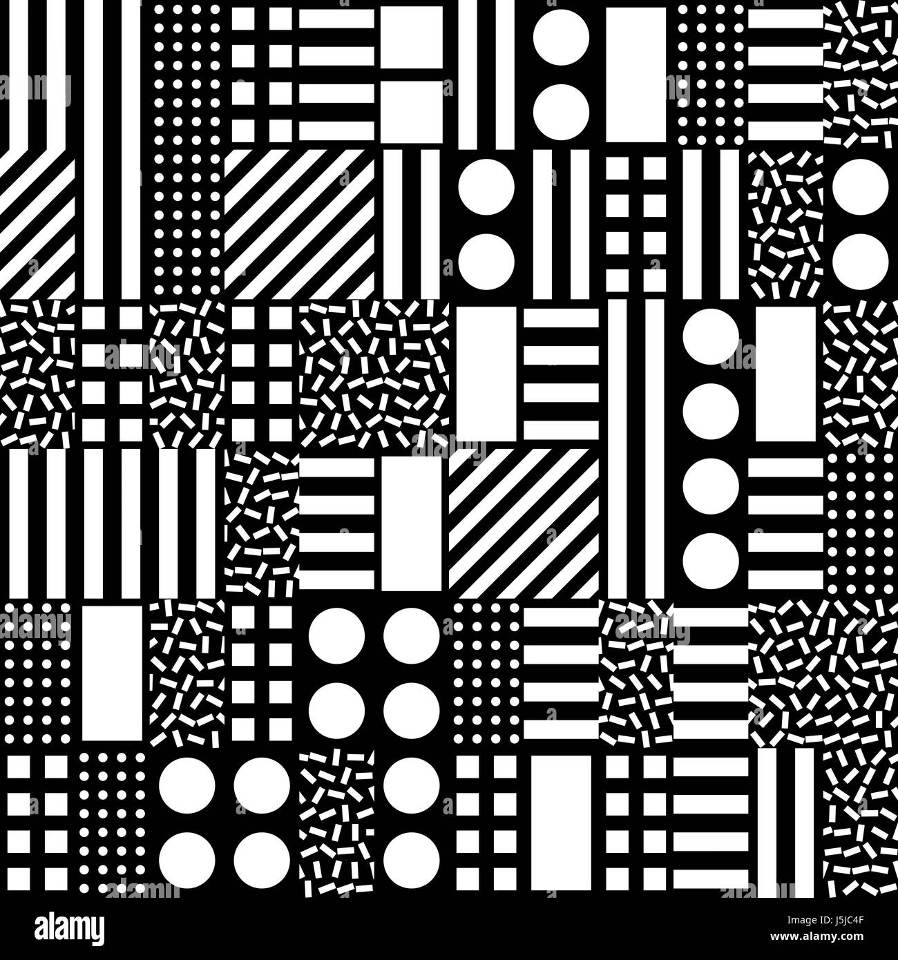 Decorative Geometric Shapes Tiling Monochrome Trendy Irregular Pattern Abstract Black And