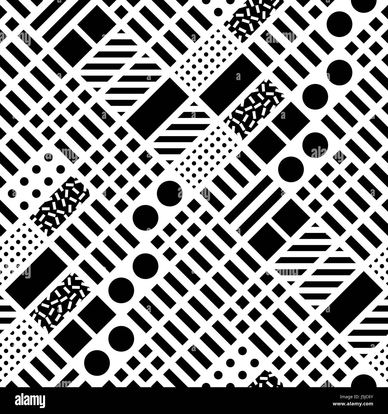 Decorative Geometric Shapes Tiling Monochrome Trendy Irregular Pattern Abstract Black And