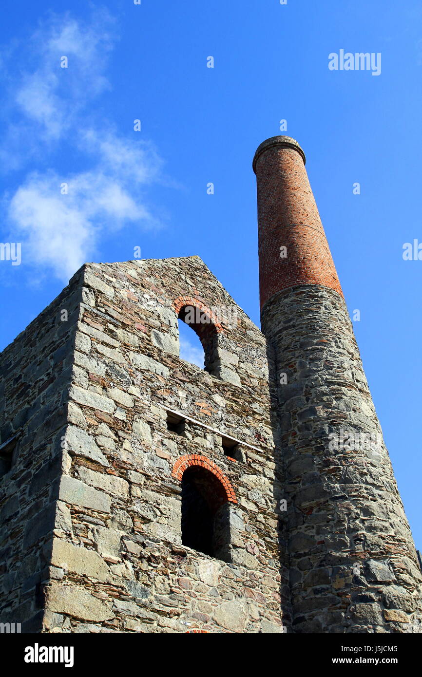 Derelict engine house with chimney stack, formerly part of a Cornish ...