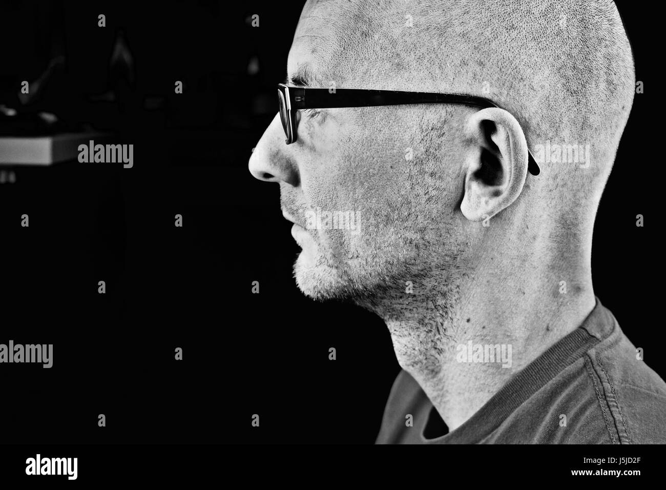 Bald man glasses Black and White Stock Photos & Images - Alamy