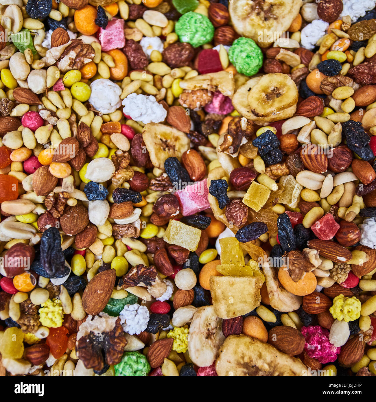 mix of nuts and fruits. tropical trail mix. Nuts and candied fruits ...