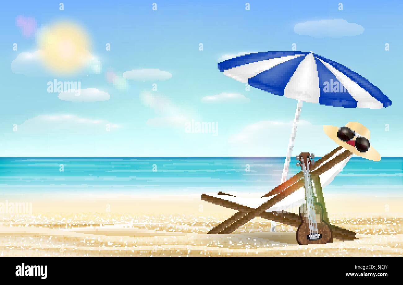 relax beach chair umbrella with sea beach background Stock Vector Image ...