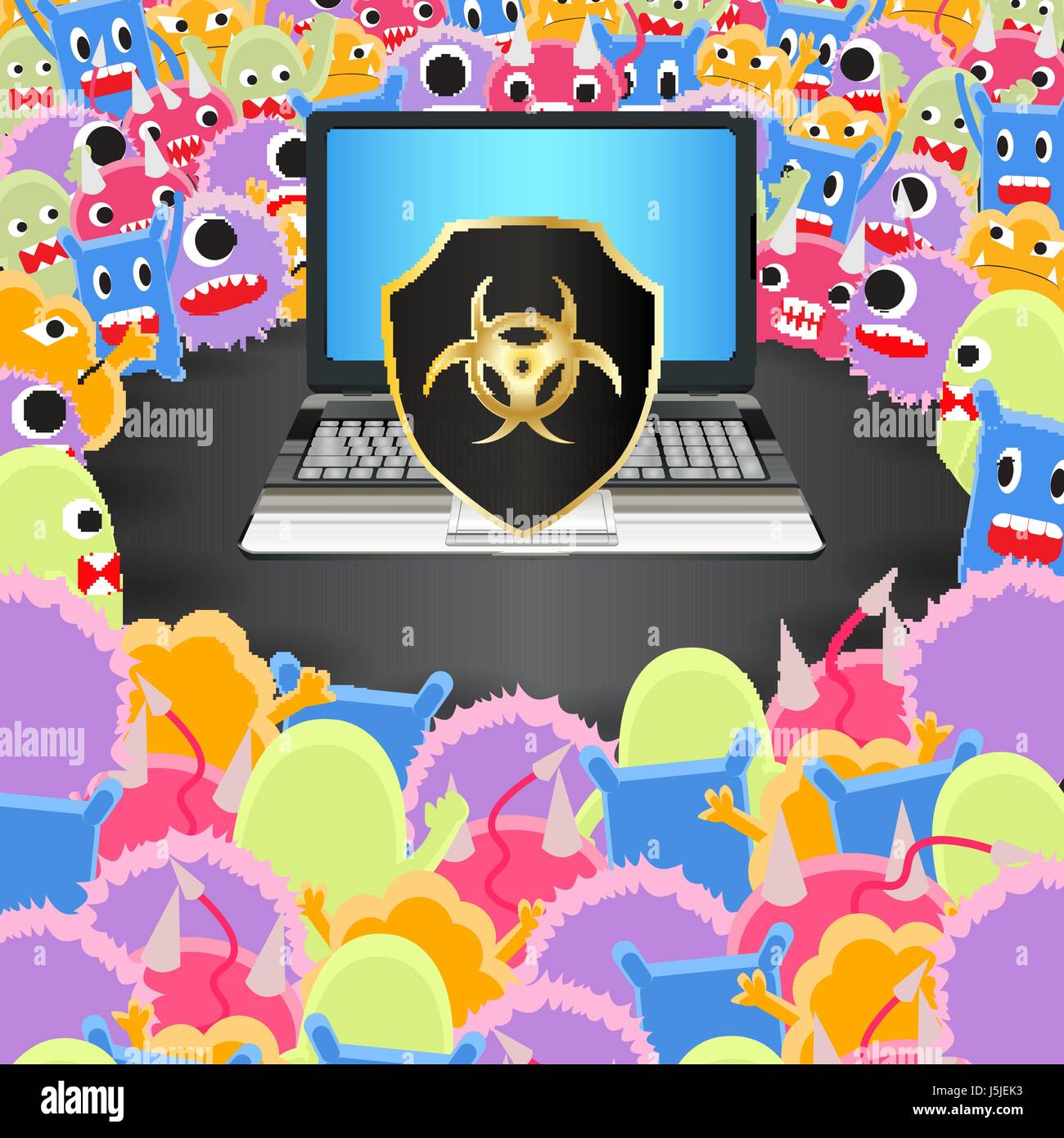 virus computer siege a laptop computer with antivirus protection Stock ...