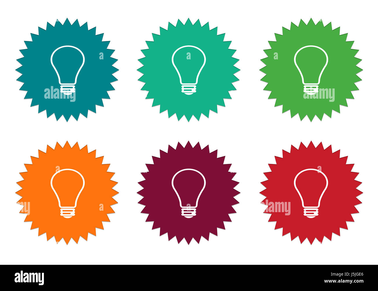 Set of colorful stickers icons with bulb symbol in blue, green, orange ...