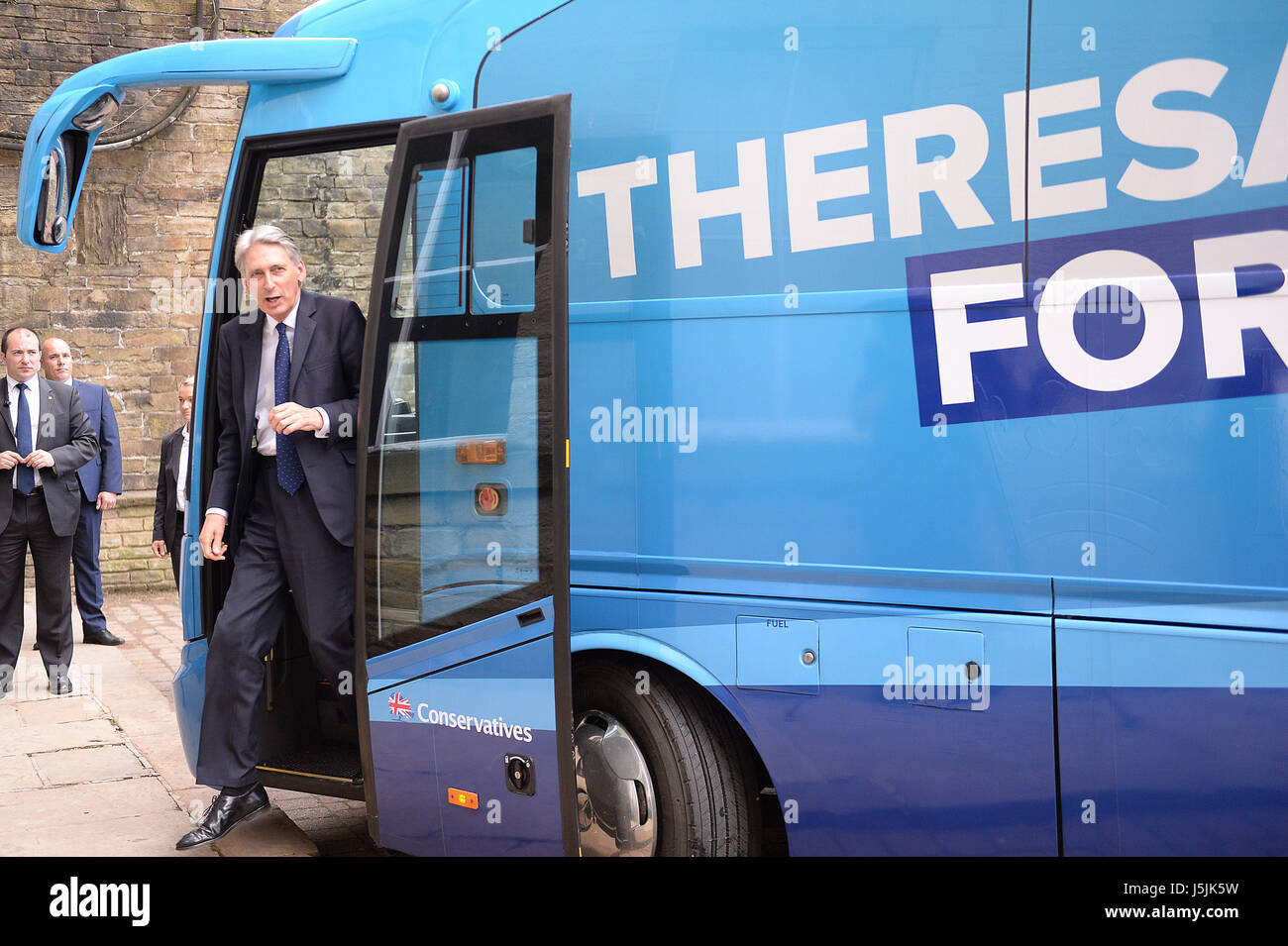 Chancellor Philip Hammond arrives on the Battle Bus at the Conservative ...