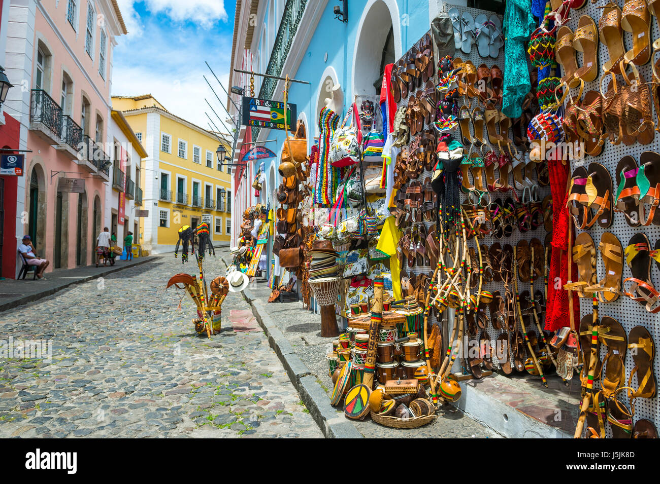 SALVADOR, BRAZIL - MARCH 9, 2017: Souvenir shops selling bags and local ...