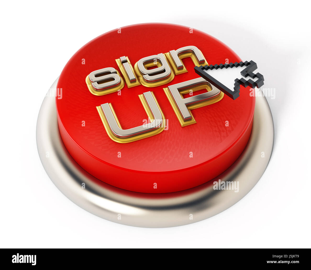 Red button with sign up text and arrow cursor. 3D illustration Stock ...