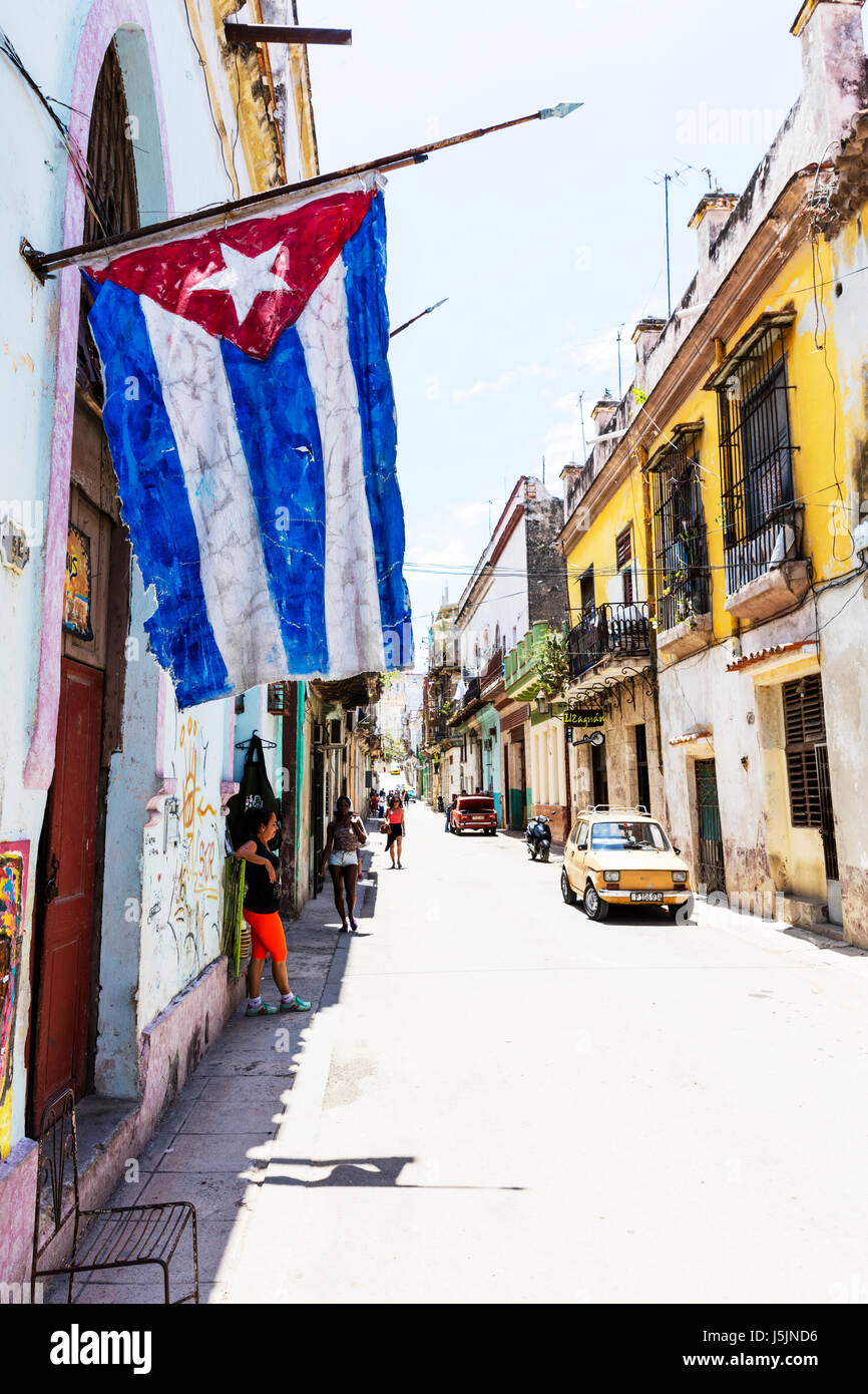Cuban flag outside Cuban home Havana street Havana streets Cuba street ...