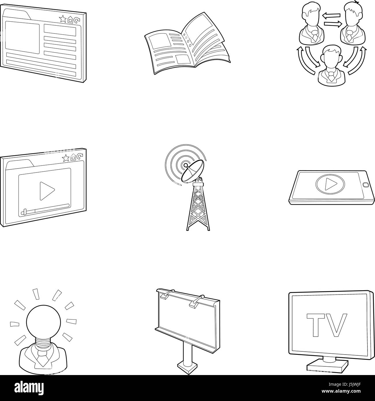 Broadcast icons set, outline style Stock Vector Image & Art - Alamy