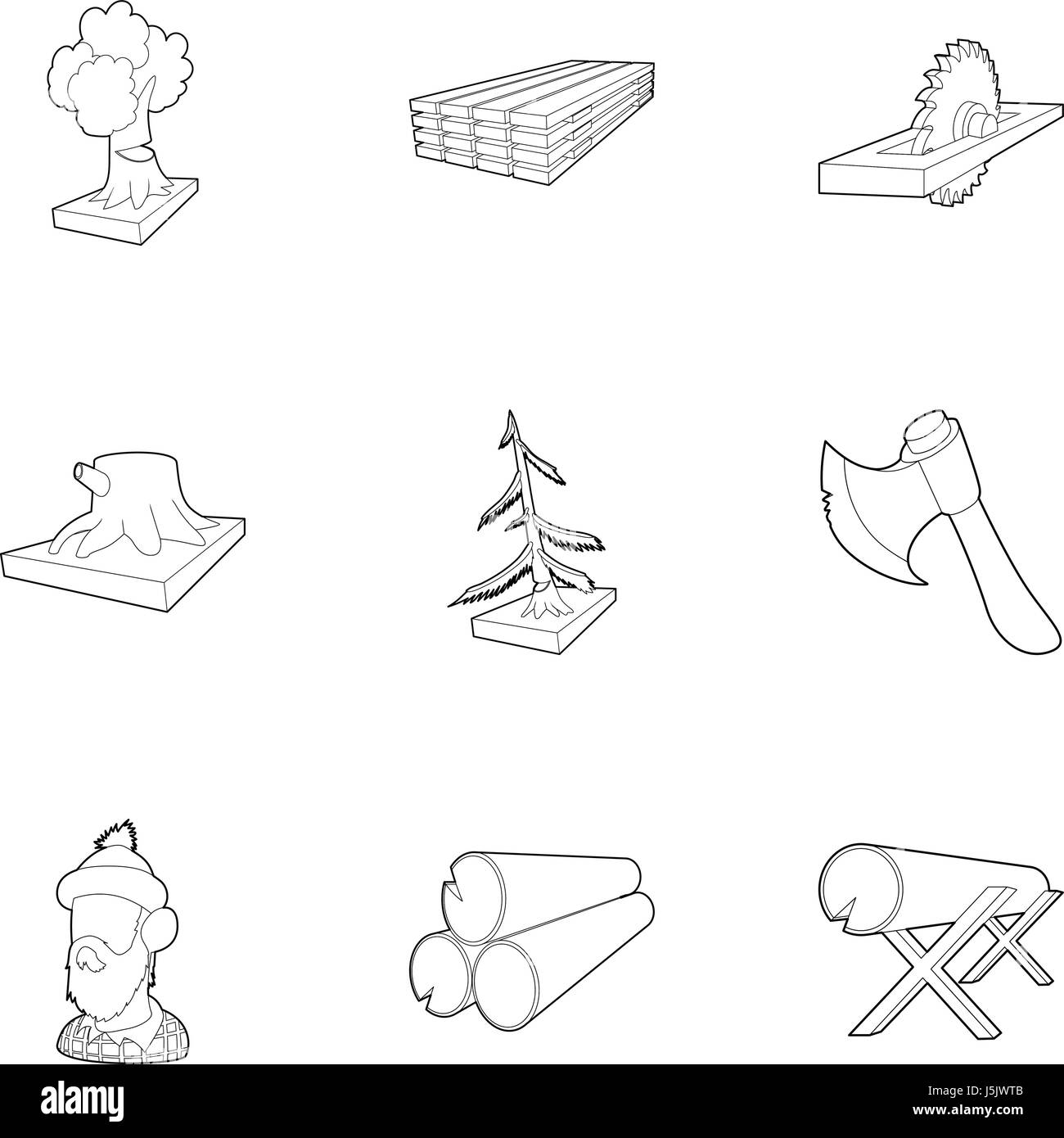 Cutting of trees icons set, outline style Stock Vector Image & Art - Alamy