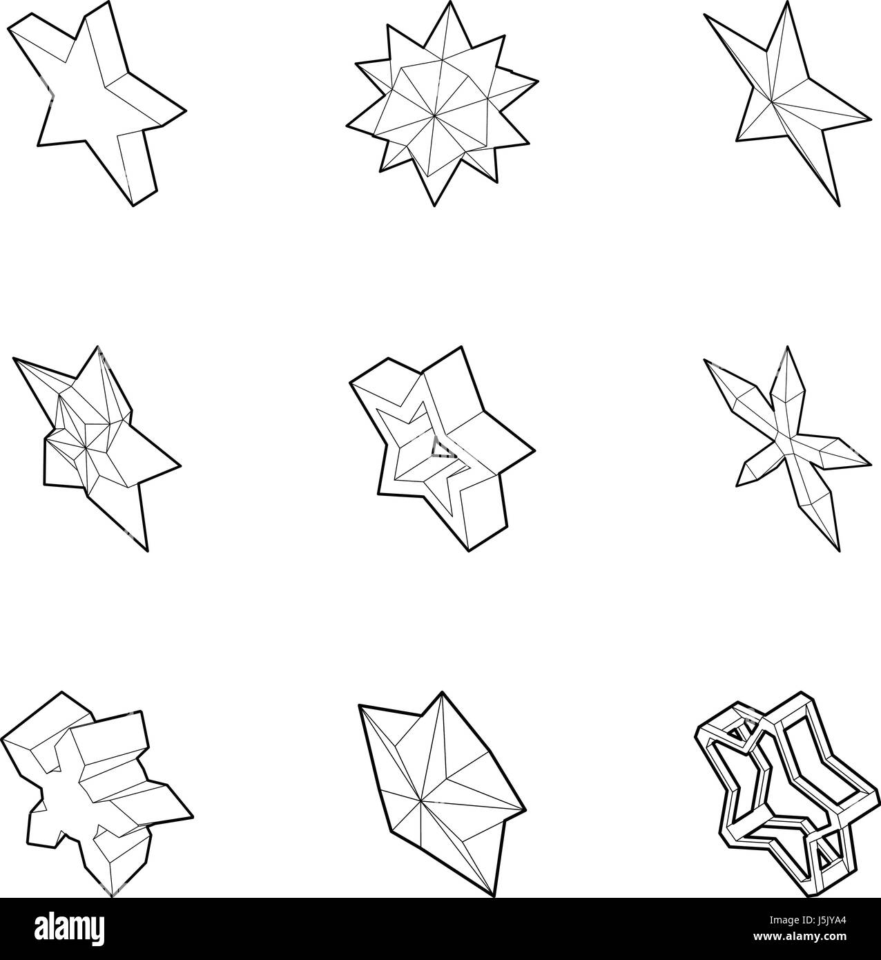 Geometric figure star icons set, outline style Stock Vector Image & Art ...
