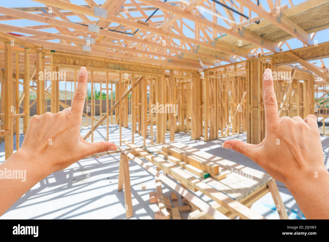 Hands Framing Inside New Home Construction Framing Stock Photo - Alamy